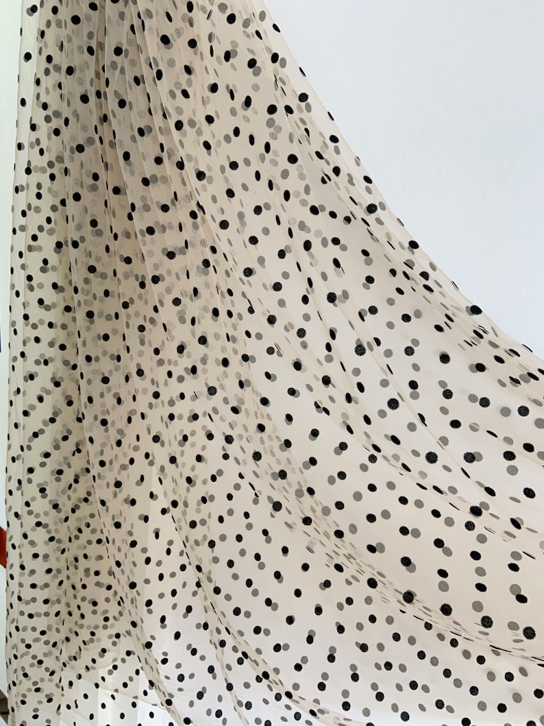 Ivory Cream Tulle Lace Fabric With Black Velvet Polka Dots - Etsy