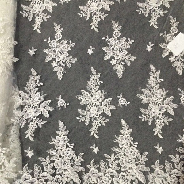 White Alencon Lace Fabric - Etsy