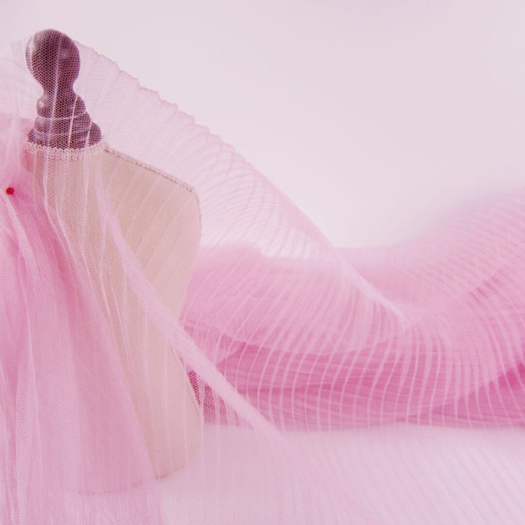 Pink Tulle Accordion Pleated Fabric, Tulle Fabric With Vertical Crease ...