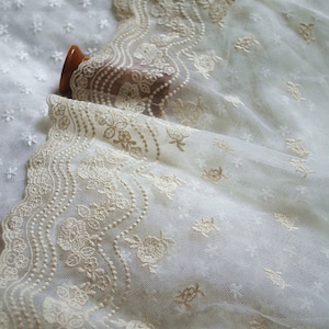 Cream Lace Trim , Vintage Style Lace Trim , Cotton Embroidered Mesh ...