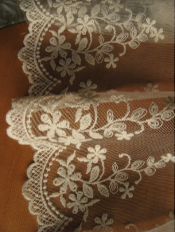 Ivory Lace Trim Cotton Embroidered Mesh Lace With Scalloped - Etsy