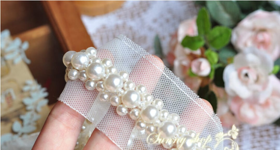 Pearl Beaded Lace Trim, Pearl Beading Trim, for Bridal Sash, Bridal ...