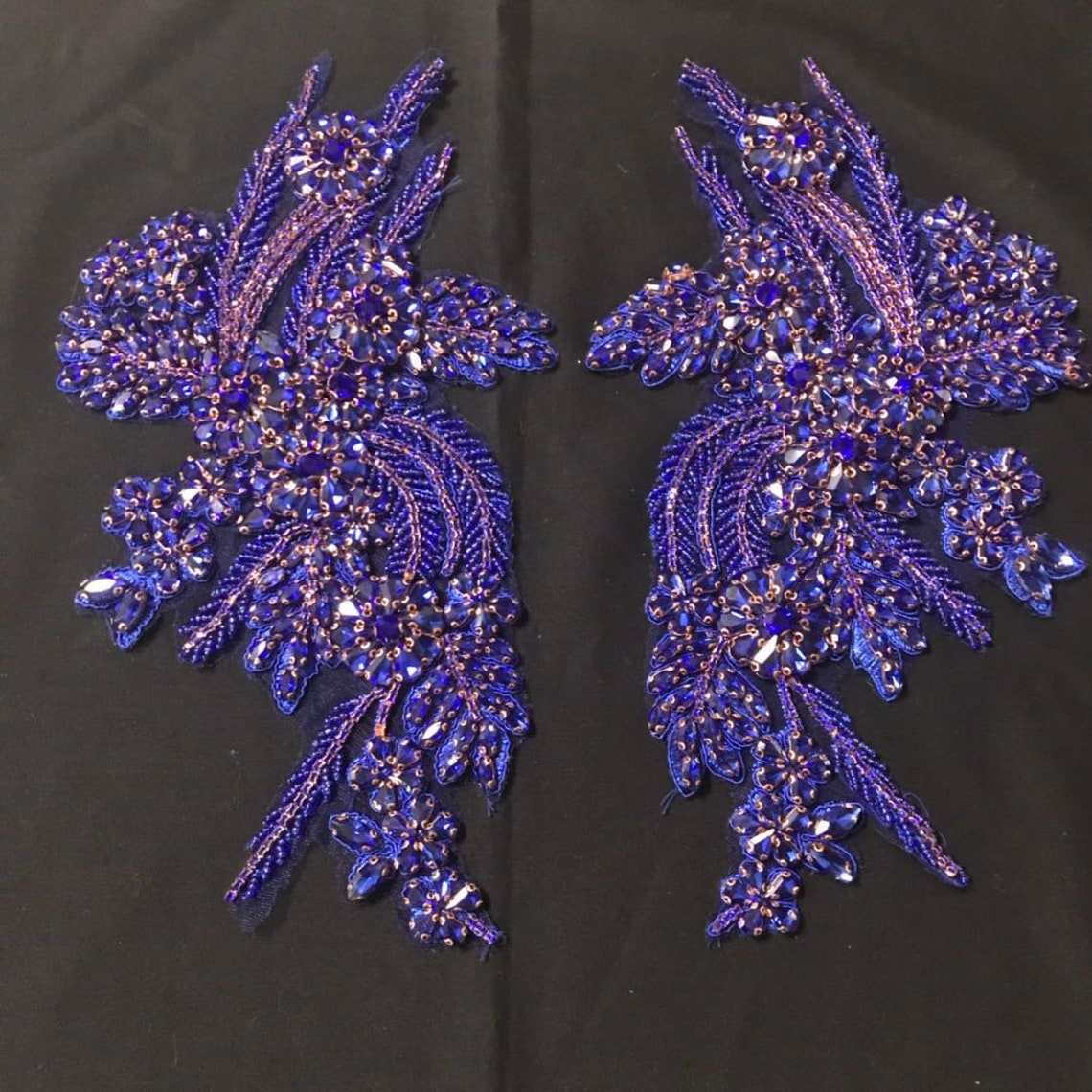 Blue Rhinestone bead applique heavy bead handmade rhinestone | Etsy