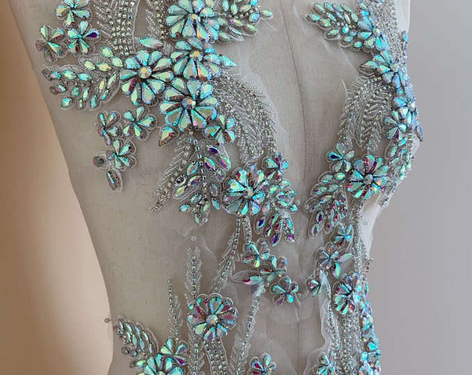 Iridescent Rhinestone Applique, Heavy Bead Rhinestone Applique for ...