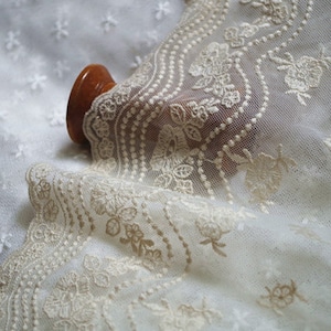 Cream Lace Trim , Vintage Style Lace Trim , Cotton Embroidered Mesh ...