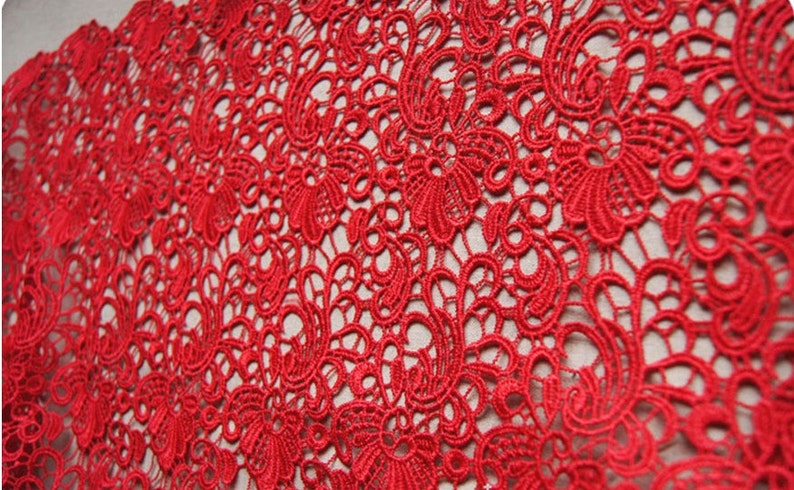 Red Lace Fabrics Crocheted Gown Fabric Hollowed Out - Etsy
