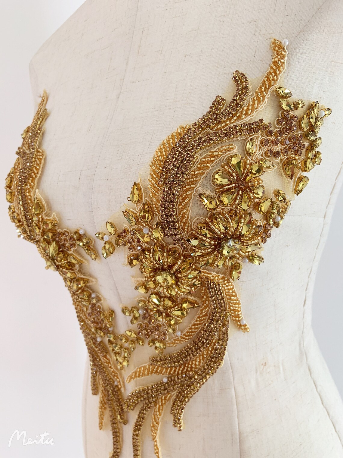 Gold Handmade Rhinestone Applique for Bridal Sash Bridal | Etsy