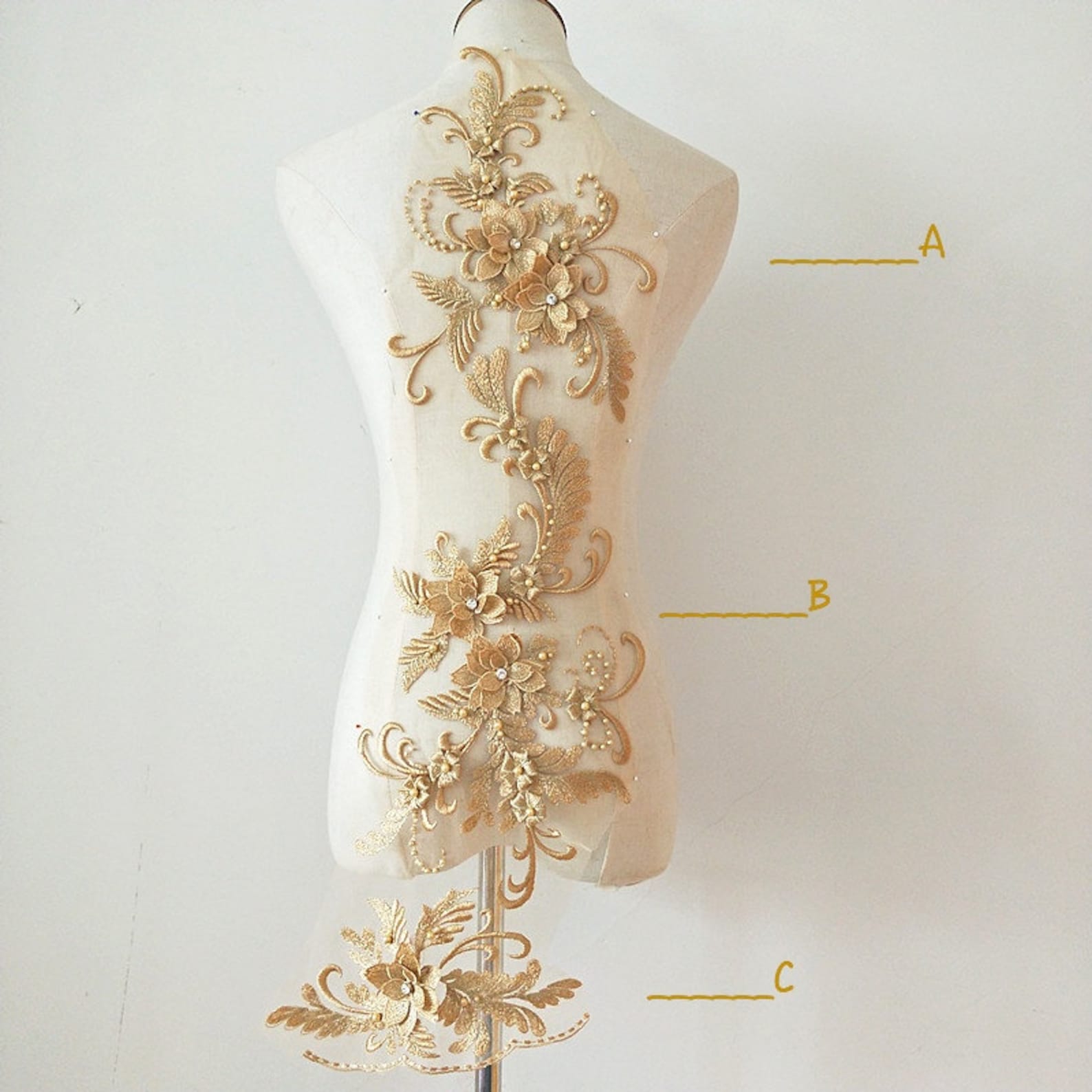 Gold 3d Florals Lace Applique Heavy Bead Lace Applique 3D - Etsy