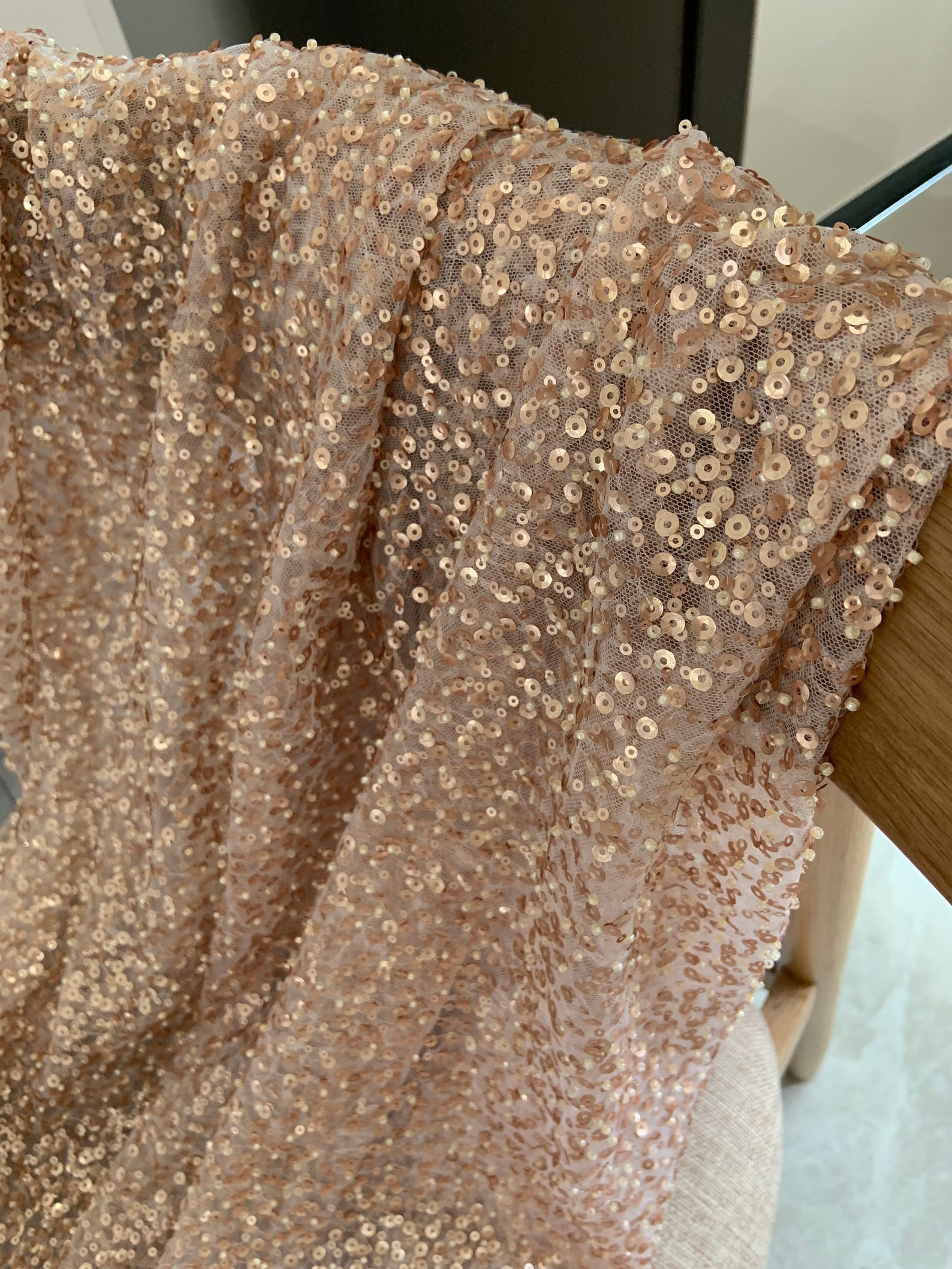 Rose gold sequined lace fabric by the yard | Etsy