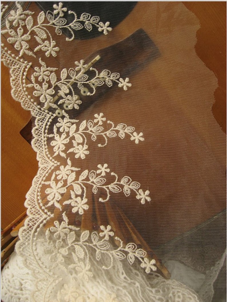 Ivory Lace Trim Cotton Embroidered Mesh Lace With Scalloped - Etsy