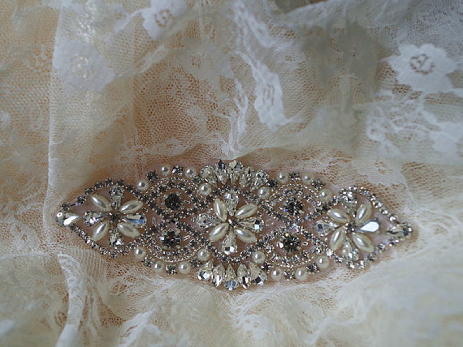 Pearl and Rhinestone Bead Applique Crystal Bead Applique | Etsy