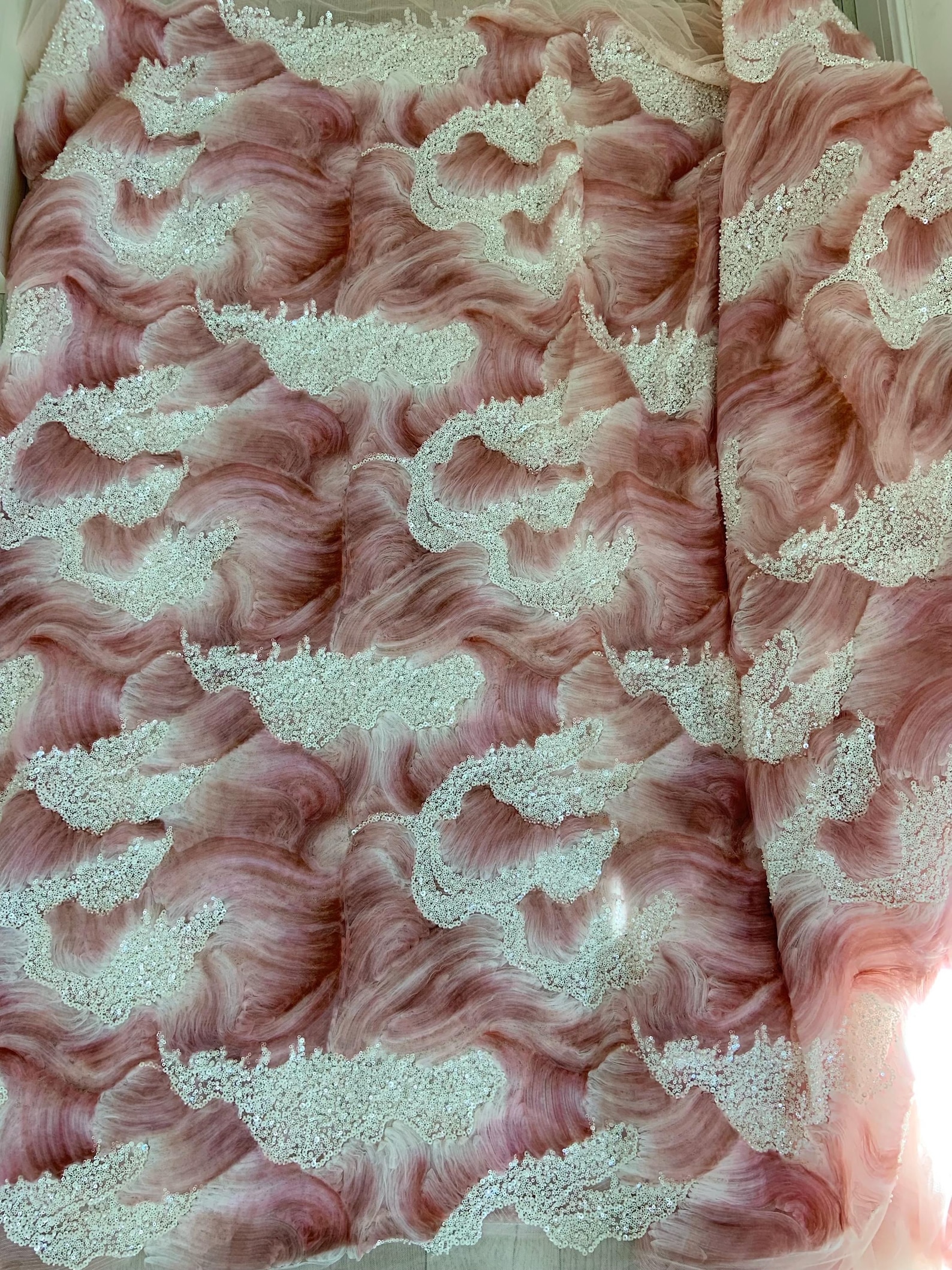 Salmon 3d Coiled Embroidery Fabric for Dress, 3d Floral Embroidery ...