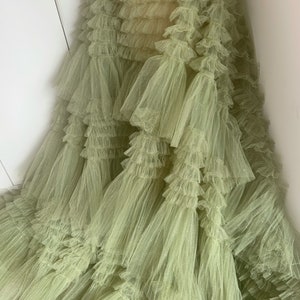 Olive Green Ruffled Fabric, Ruffle Fabric for Cake Dress, Bridal Dress ...