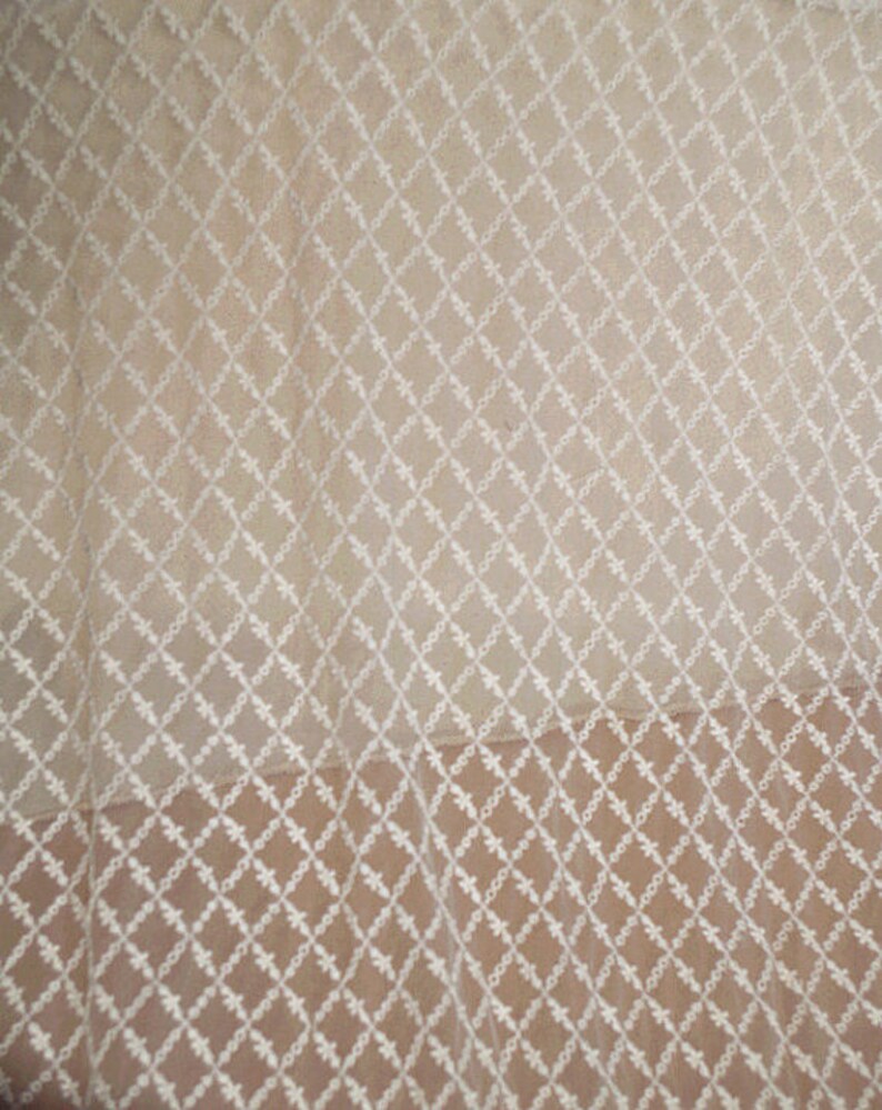 Ivory Cream Lace Fabric With Checks, Cream Cotton Lace Fabric ...
