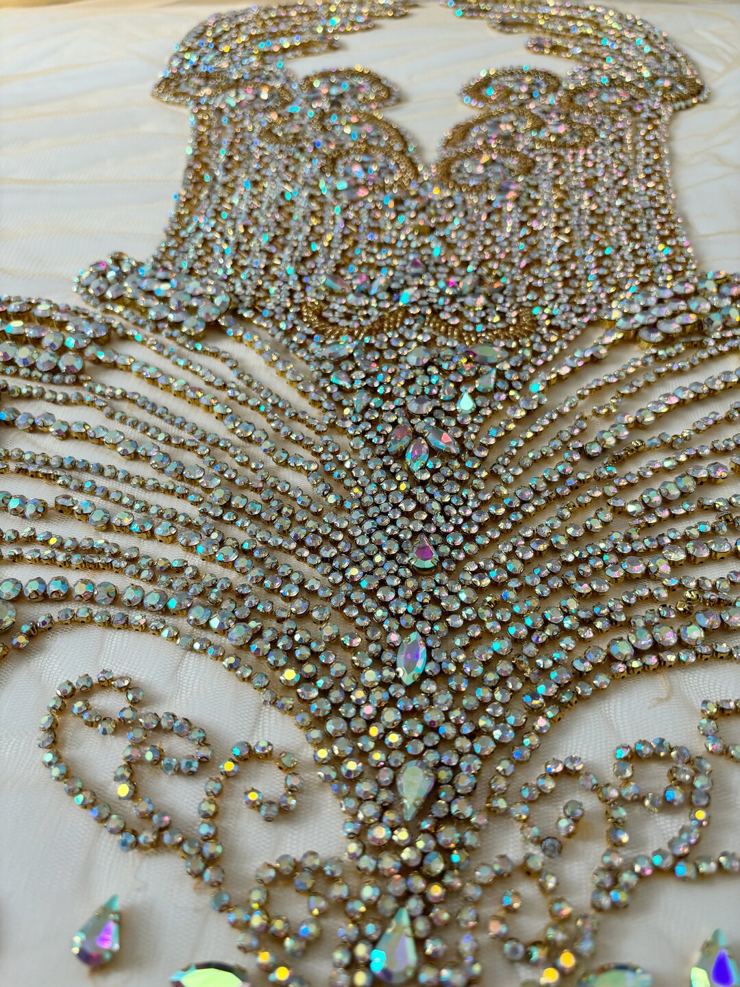 Large Gold Ab Rhinestone Bodice Applique for Bodysuit, Sparkle Crystal ...