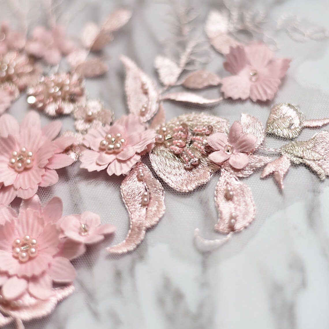 Pink Lace Applique Heavy Bead Lace Applique 3D Lace Applique - Etsy