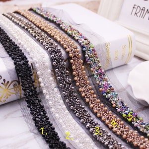1.8 Yards Heavy Beaded Lace Trim, Bugle Bead Lace Tape, Heavy Beading ...