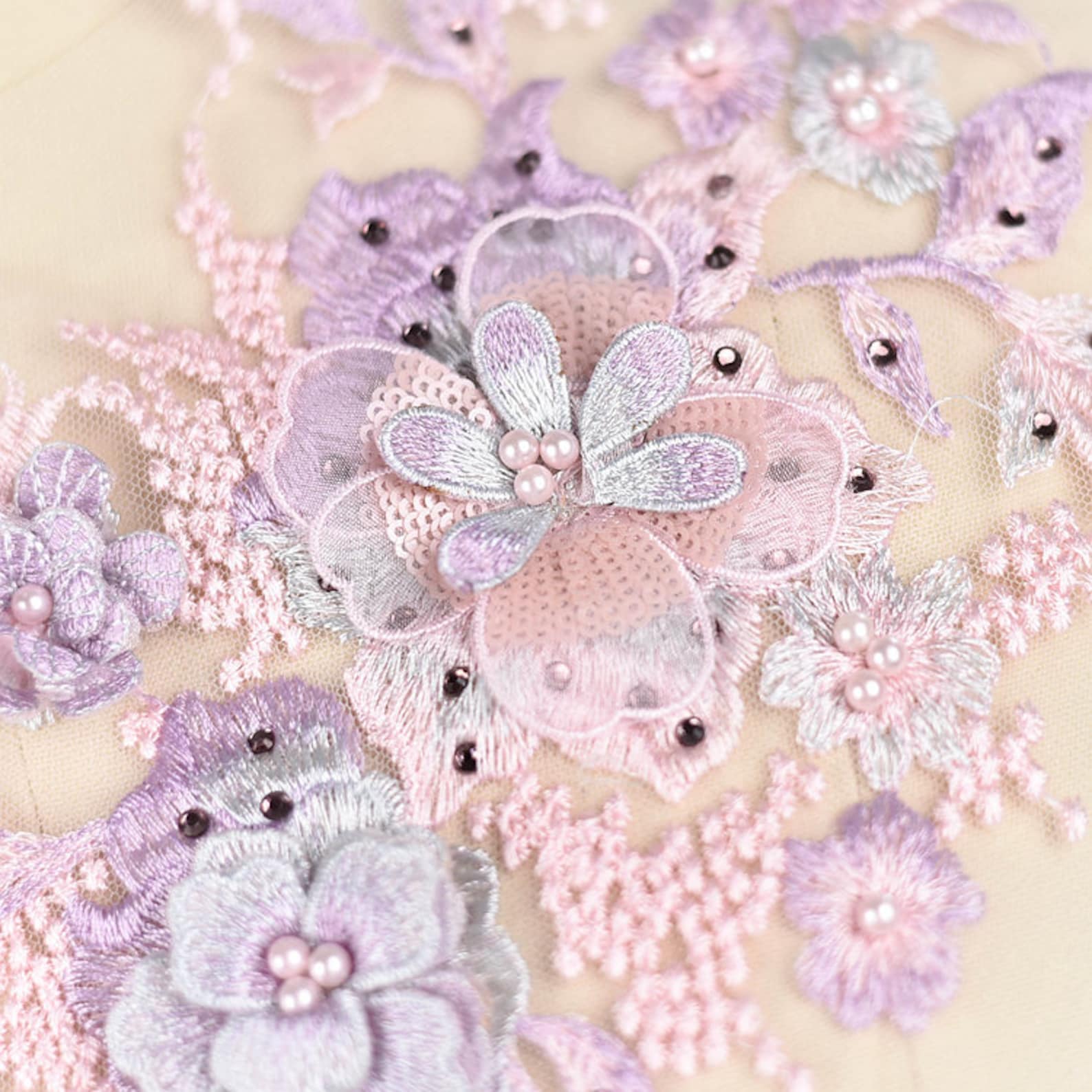 Pastel Lavender Lace Applique Heavy Bead Lace Applique 3D | Etsy