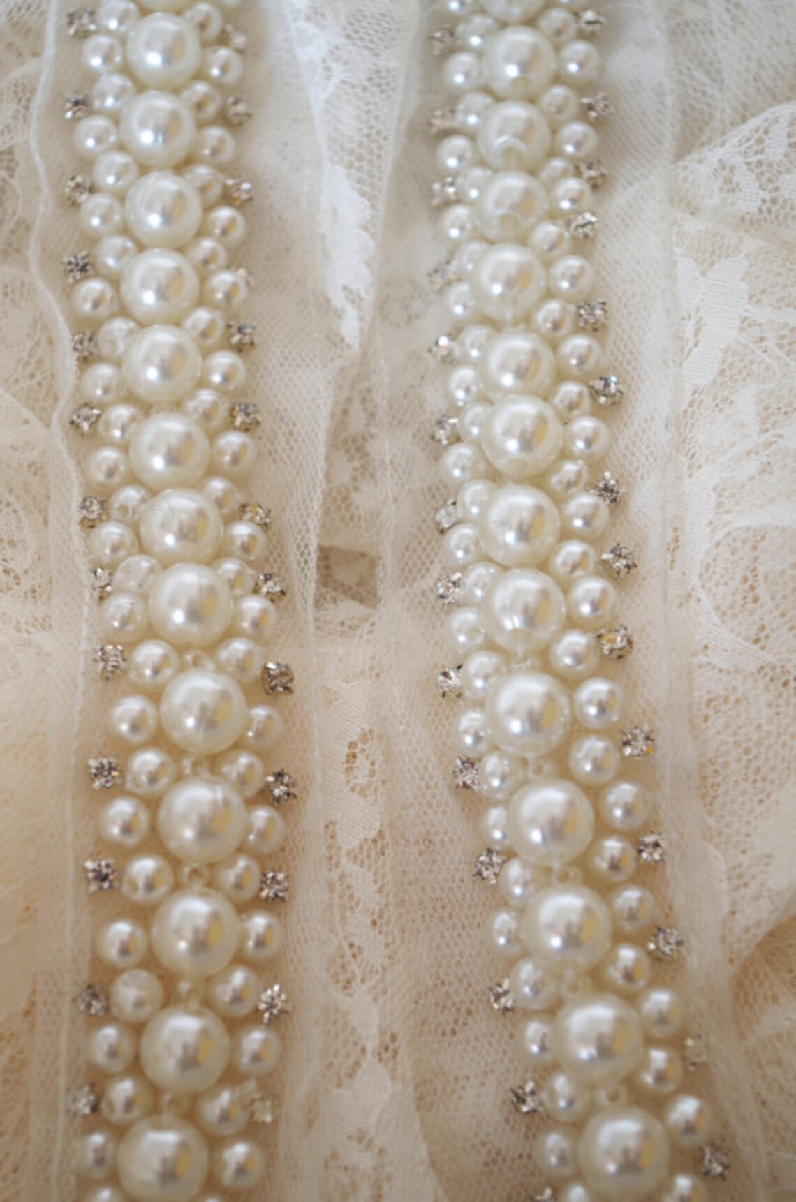 Pearl Beaded Lace Trim With Rhinestones Rhinestone and Pearls - Etsy