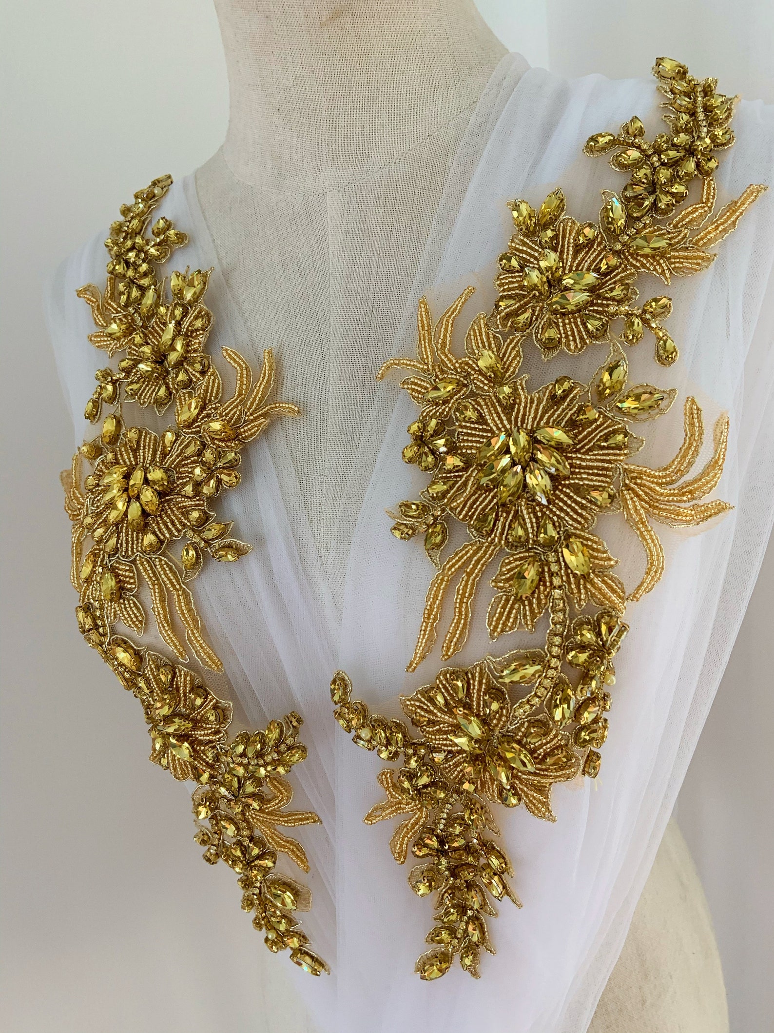 All Gold Rhinestone Applique With Florals Motif - Etsy