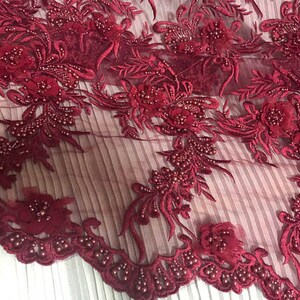 Wine Red 3d Lace Fabric With 3d Flowers 3d Heavy Embroidered - Etsy