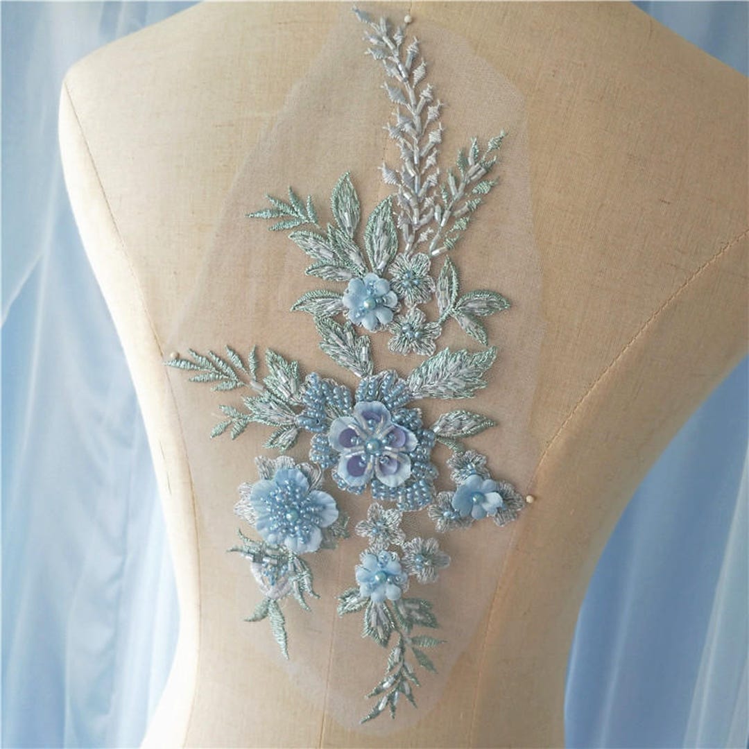Light Blue 3D Lace Applique, 3d Flowers Appliqué Patch for Couture, - Etsy