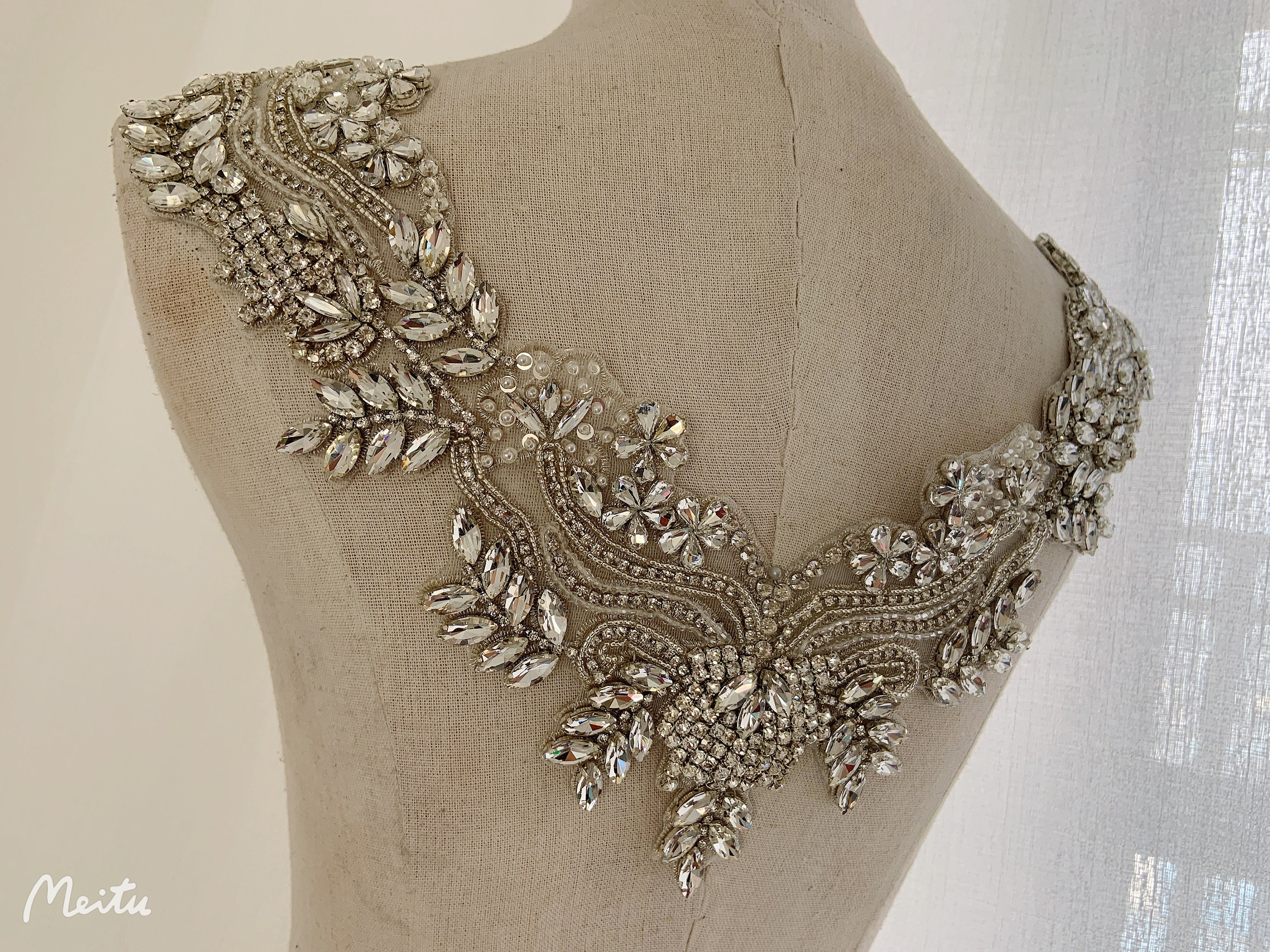 Rhinestone Bridal V Neckline Applique for Bridal Dress, Costume Dress ...