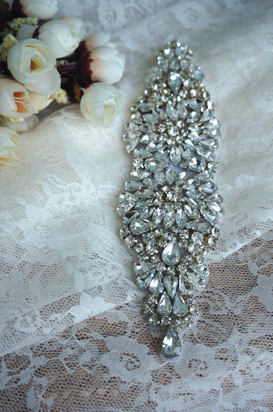 Rhinestone applique beaded applique crystal applique for | Etsy