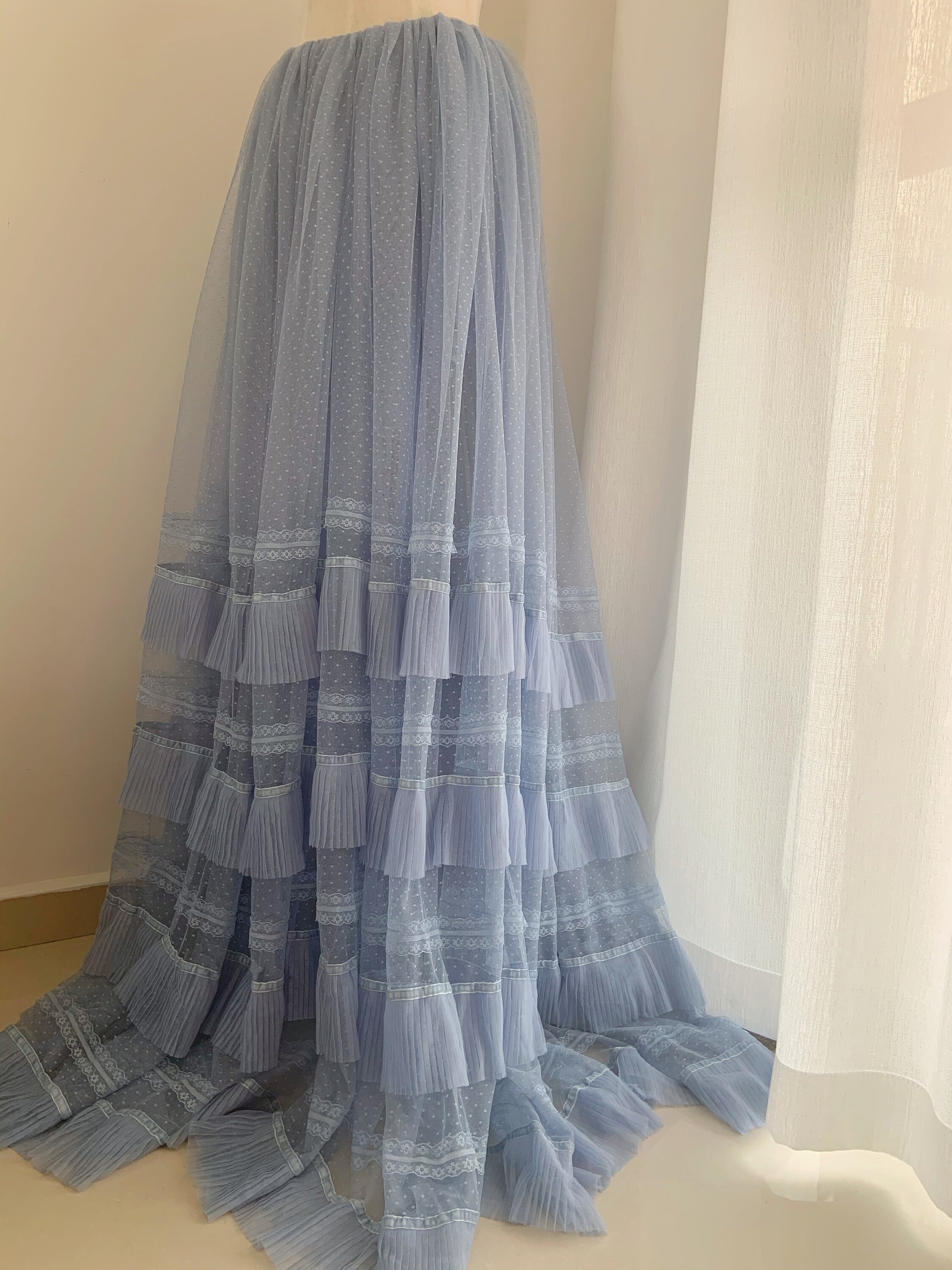 Pale blue ruffled Tulle fabric ruffle fabric for cake dress | Etsy