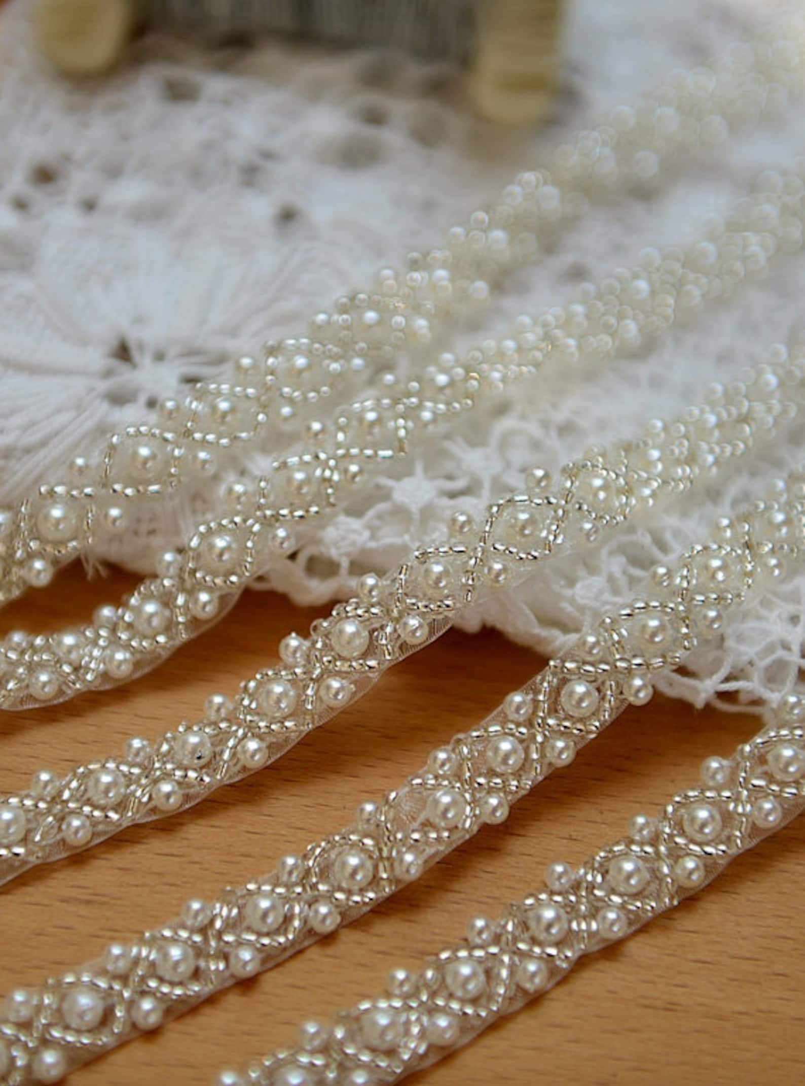 Pearl Beaded Lace Trim Beading Trim - Etsy