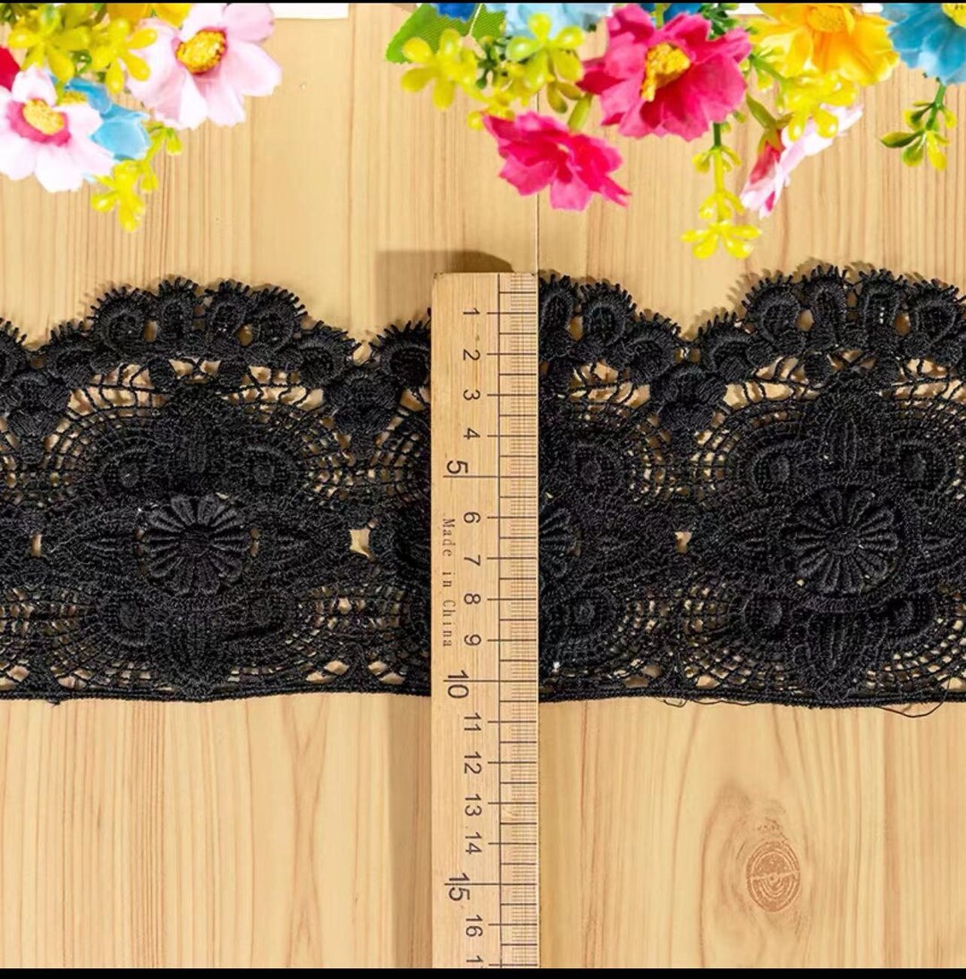 Black Cotton Lace Trim, Black Guipure Lace Trim, Crochet Lace Trim ...
