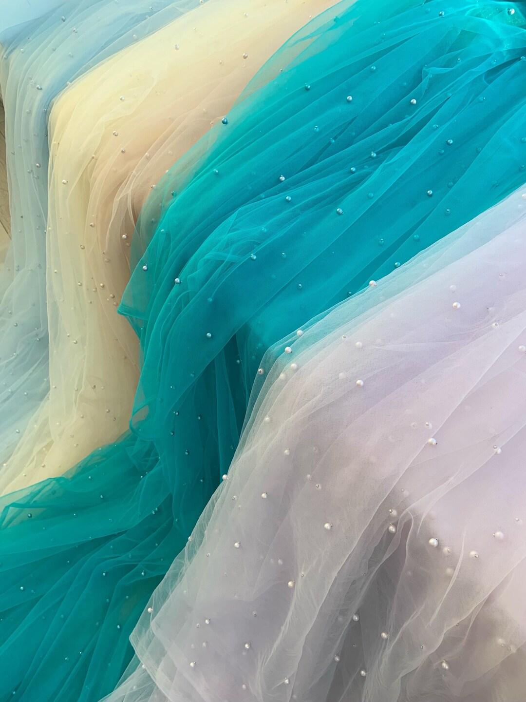 1 Yard Turquoise Tulle Fabric With Pearls for Dress Veil Prop - Etsy