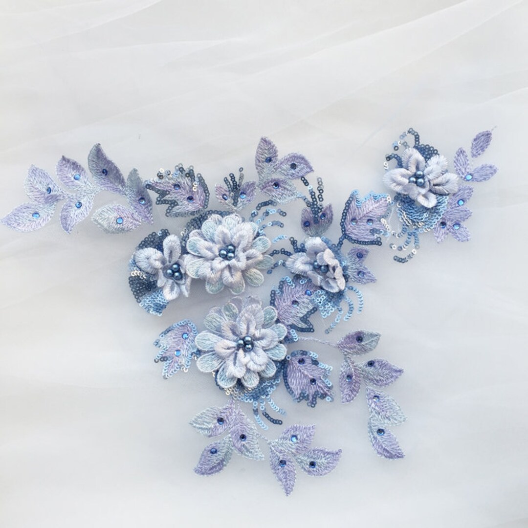 Blue Lace Applique Heavy Bead Lace Applique 3D Lace Applique - Etsy