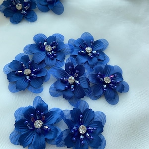 10 Pcs Blue Handcrafted Flowers Applique, Handmade Flowers Patch With ...