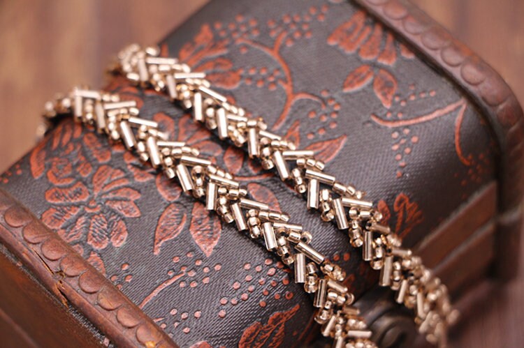 Rose gold bead heavy beaded lace trim bugle bead lace tape | Etsy