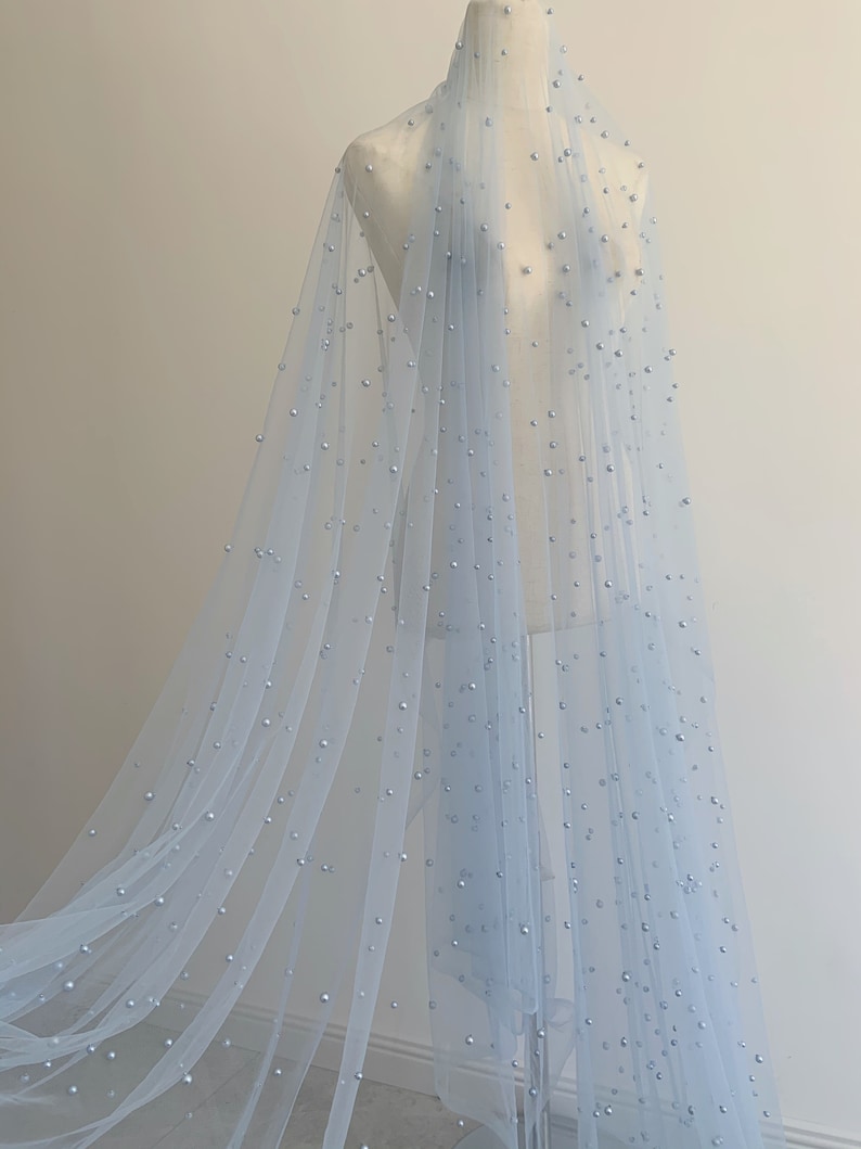 3yards Light Blue Tulle Fabric With Pearls - Etsy