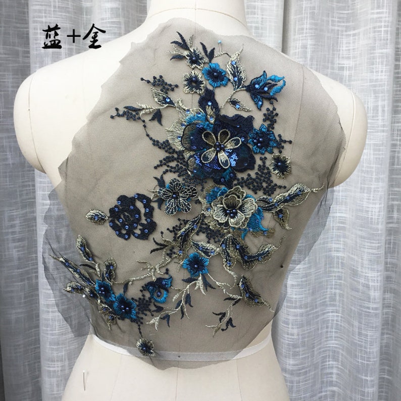 Pink and Gold Heavy Bead Lace Applique 3D Lace Applique - Etsy