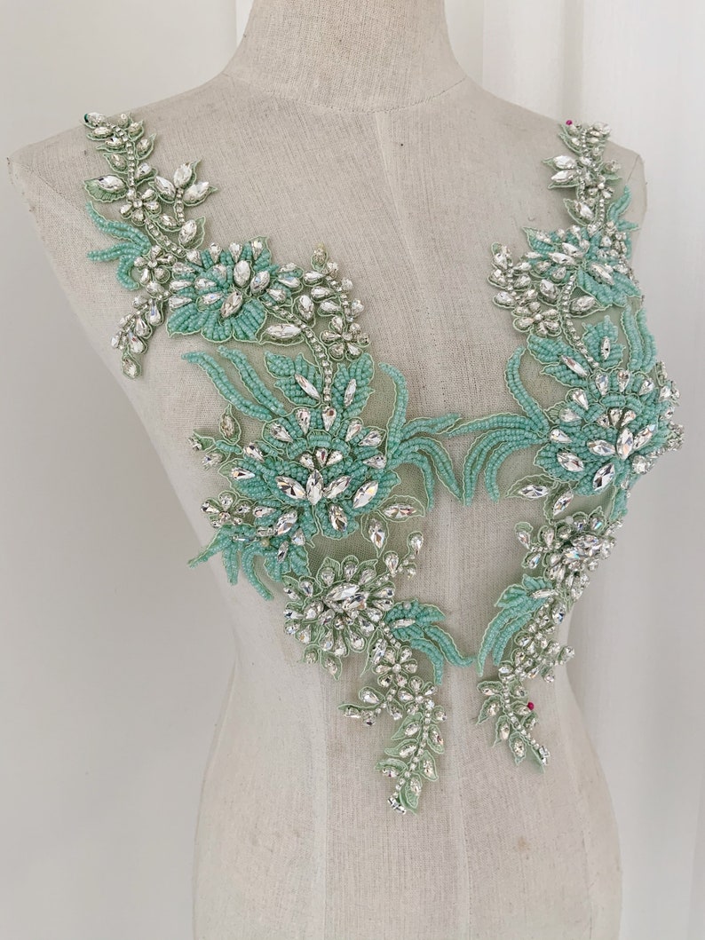 Mint Green Rhinestone Applique With Florals Motif - Etsy