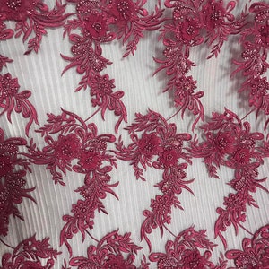 Wine Red 3d Lace Fabric With 3d Flowers 3d Heavy Embroidered - Etsy