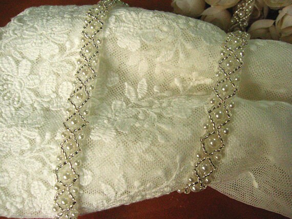 Beaded Lace Trim in Ivory Pearl Lace Trim for Bridal Sash - Etsy