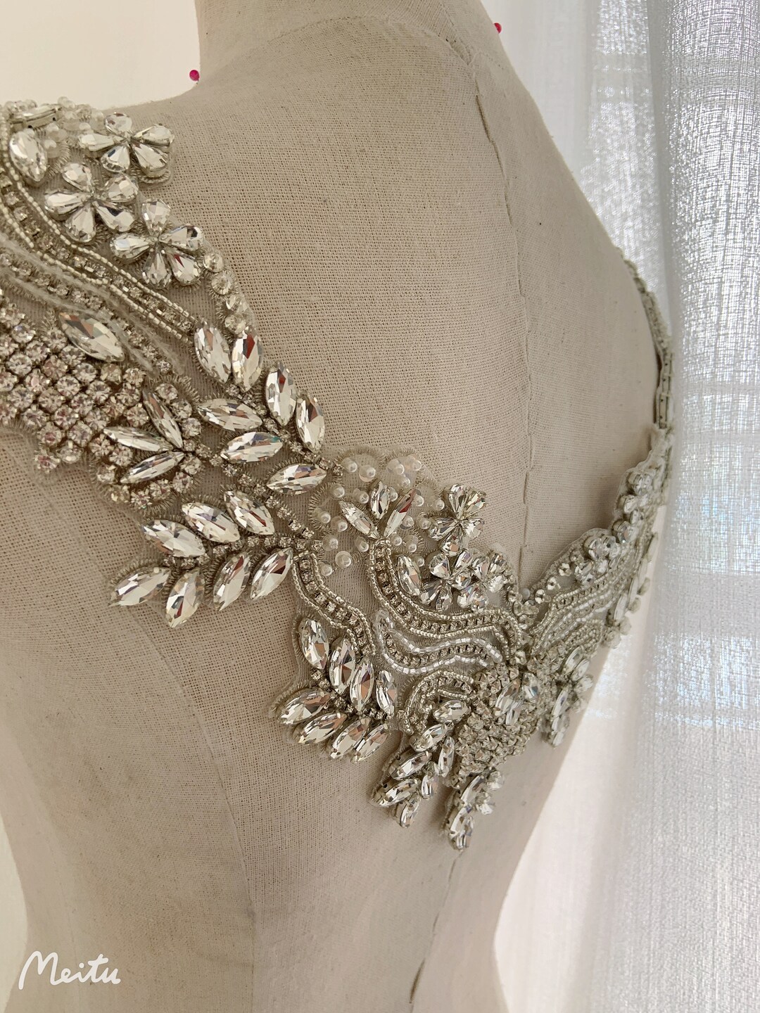 Rhinestone Bridal V Neckline Applique for Bridal Dress, Costume Dress ...