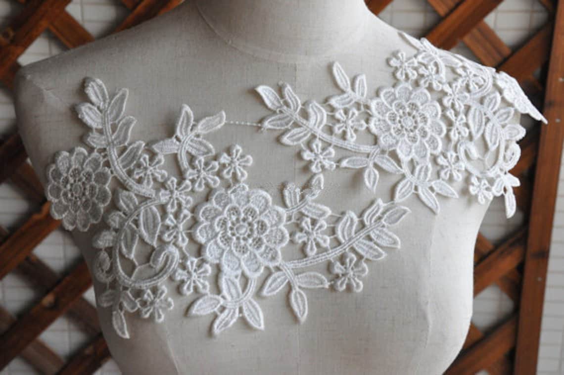 Lace Applique, Ivory Lace Fabric Applique, Crochet Lace Applique ...