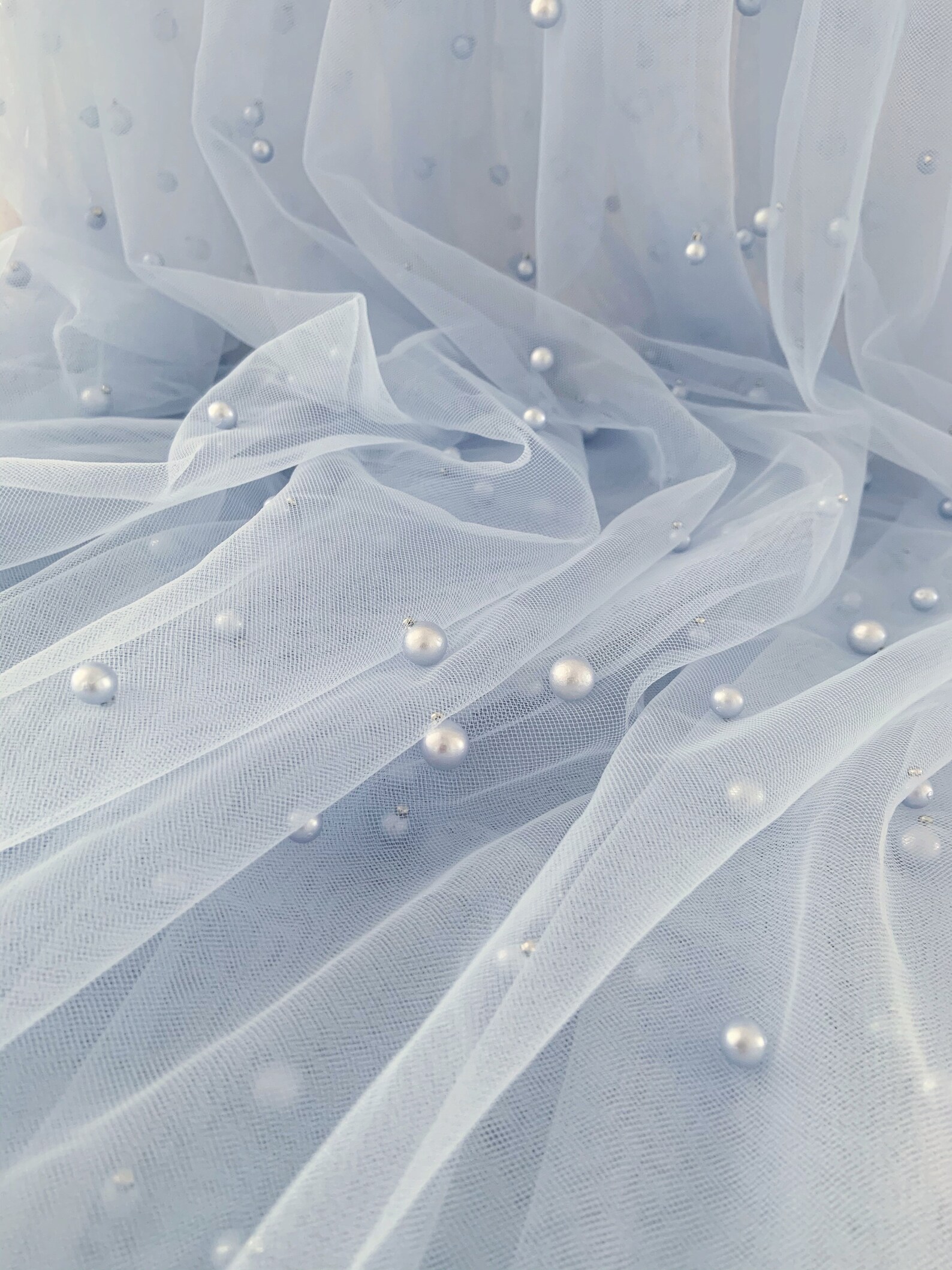 3yards Light Blue Tulle Fabric With Pearls - Etsy