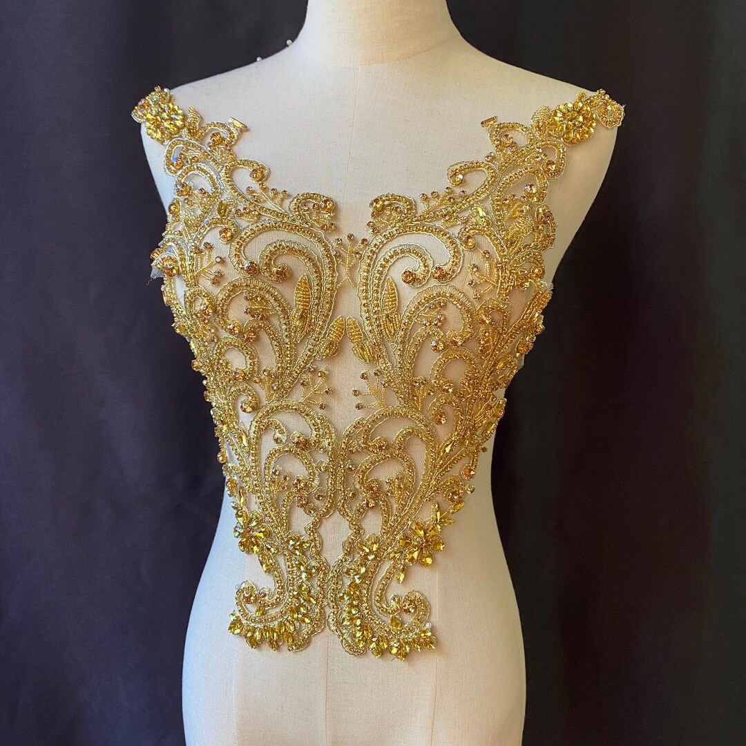 Large Gold Rhinestone Applique for Couture Dress Costume - Etsy