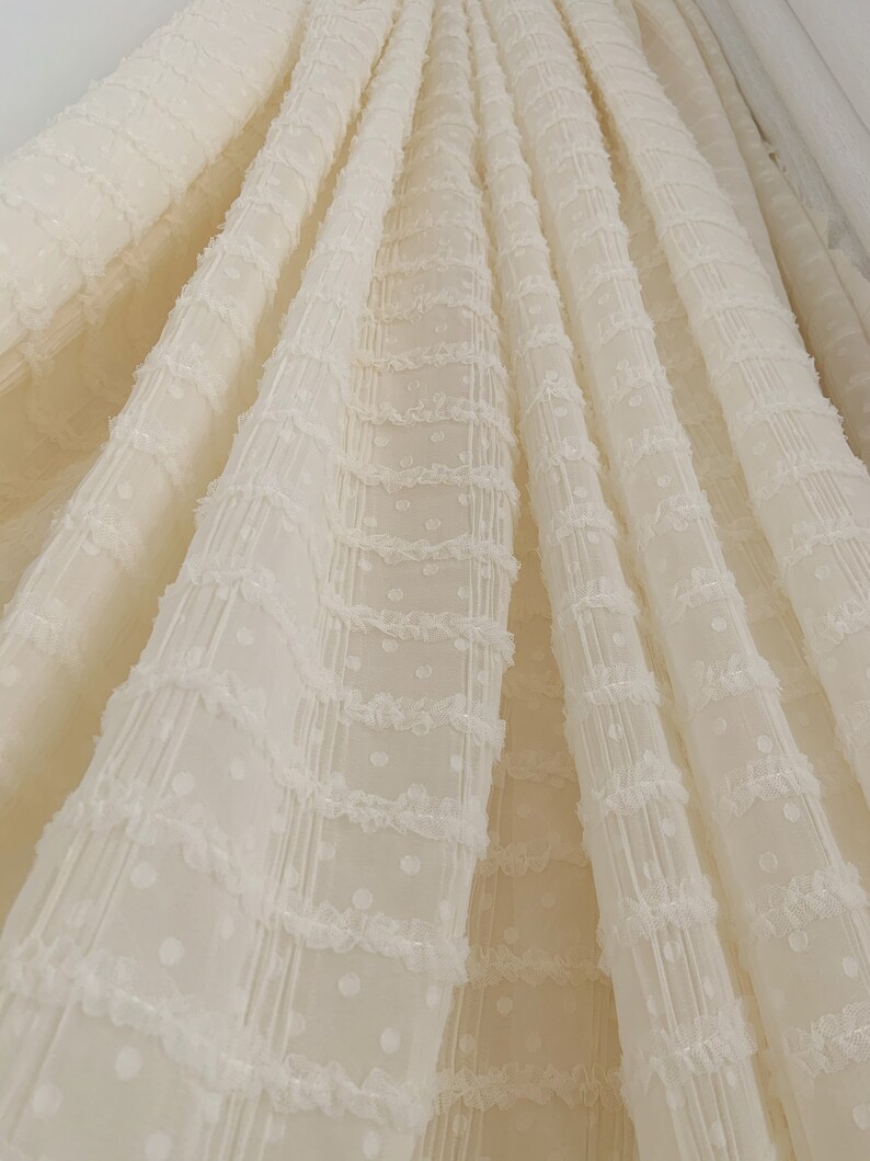Vintage Style Ivory Creased Tulle Fabric With Ruffles and | Etsy