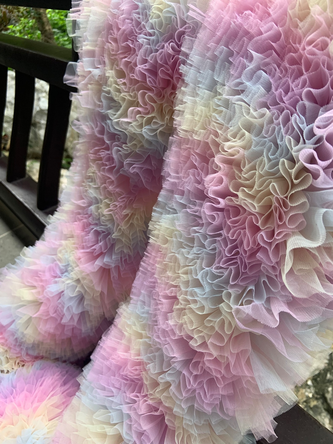 Pastel Rainbow Ruffle Fabric for Dress, Tulle Ruffles Fabric for Cake ...