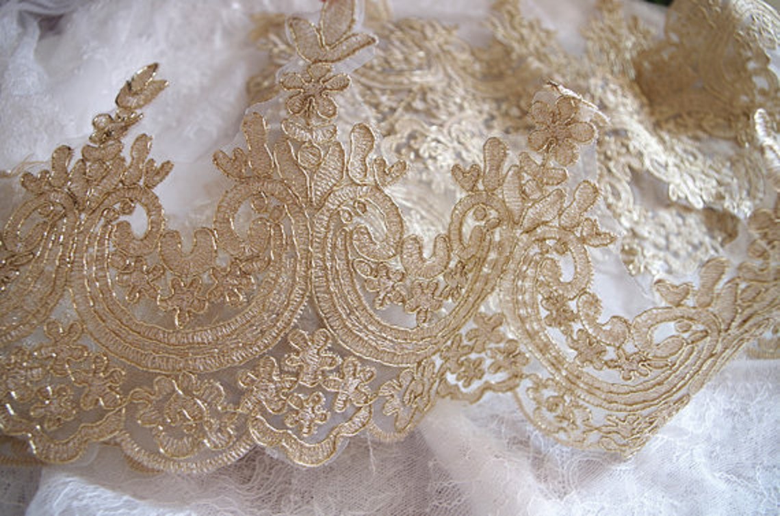 Gold Lace Trim Gold Alencon Lace Trimscalloped Lace in Gold - Etsy