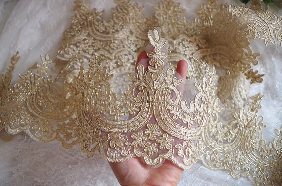 Gold Lace Trim Gold Alencon Lace Trimscalloped Lace in Gold - Etsy