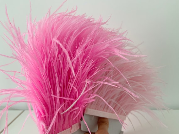 Pink Ostrich Feather Trimming Fringe With Ribbon Tape Millinery Crafts Costumes Decoration Natural Green Ostrich Hair Feather Trim Etsy