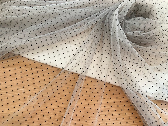 Grey Soft Tulle Fabric With Black Velvet Polka Dots - Etsy